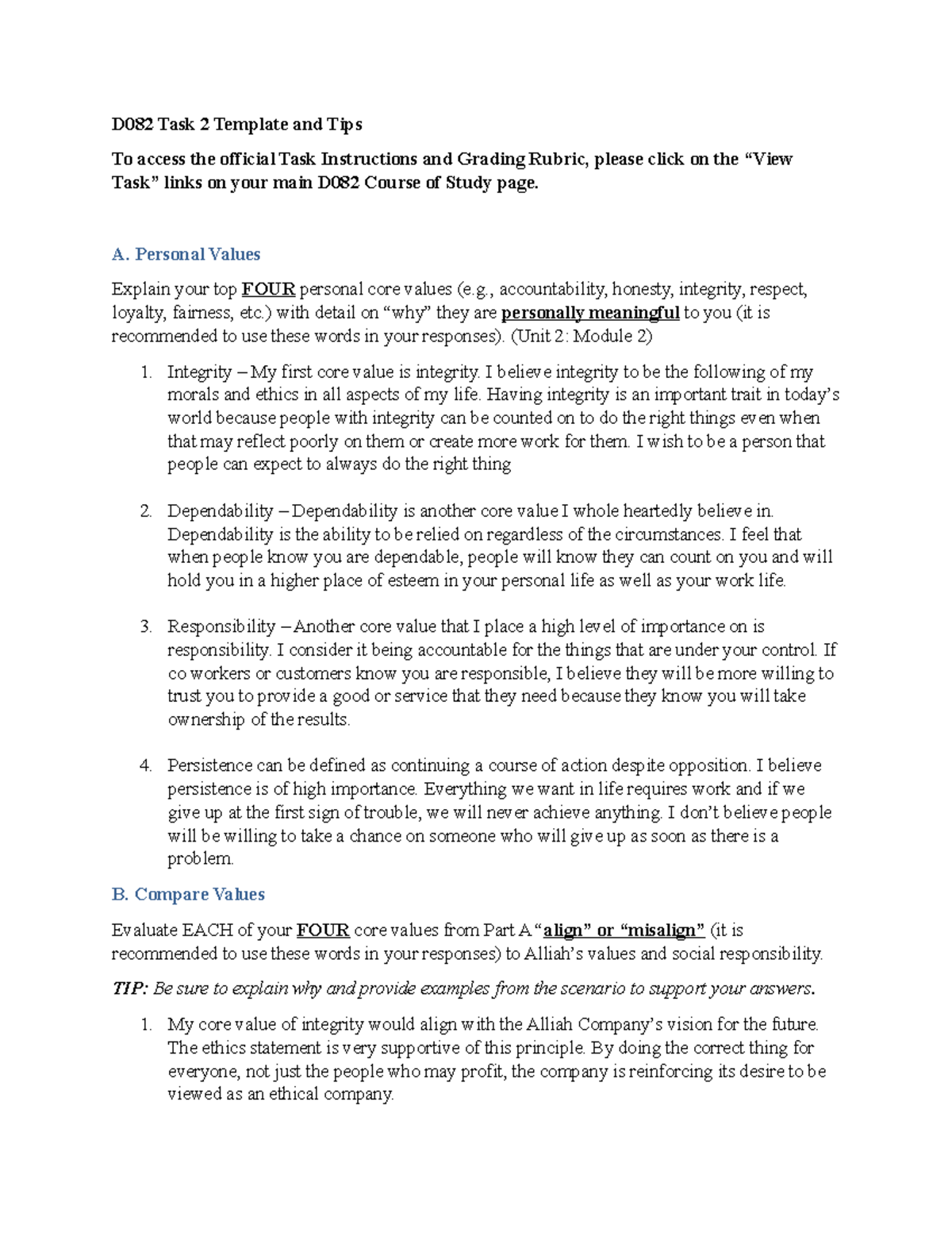 D082 Task 2 Paper - D082 Task 2 Template and Tips To access the official Task Instructions and ...