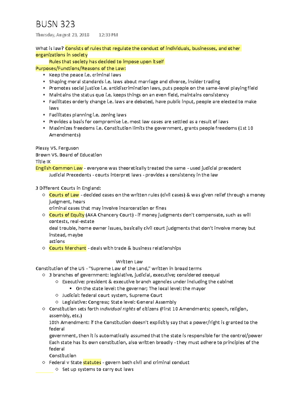 BUSN 323 Lecture Notes - Professor Bill Muse - BUSN 323 Thursday ...