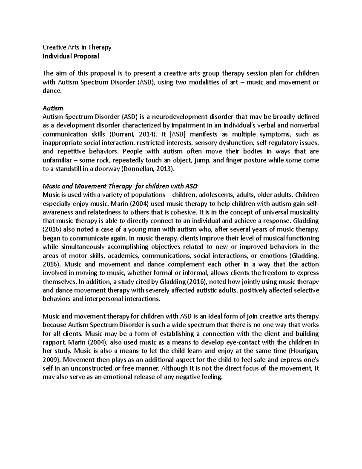 Creative Arts Group Therapy Proposal - Creative Arts in Therapy ...