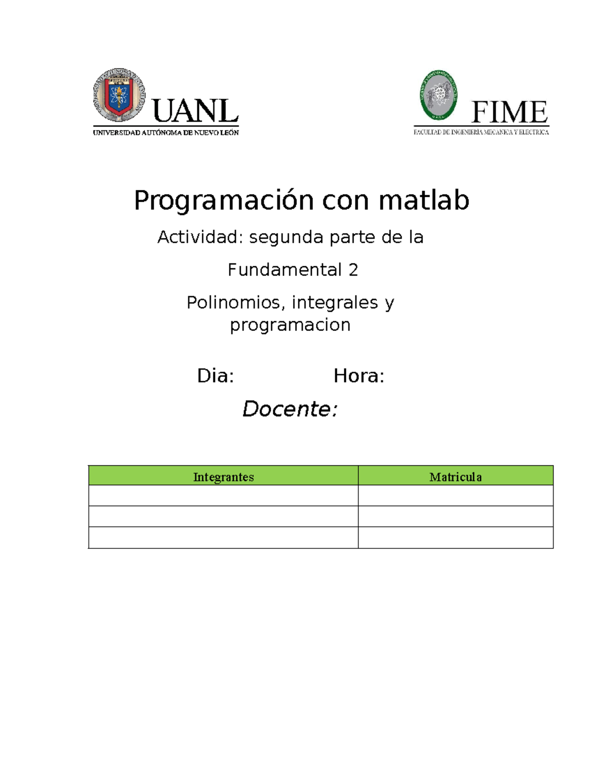 A.F 2 integrales y programacion - Matlab - Programación con matlab ...