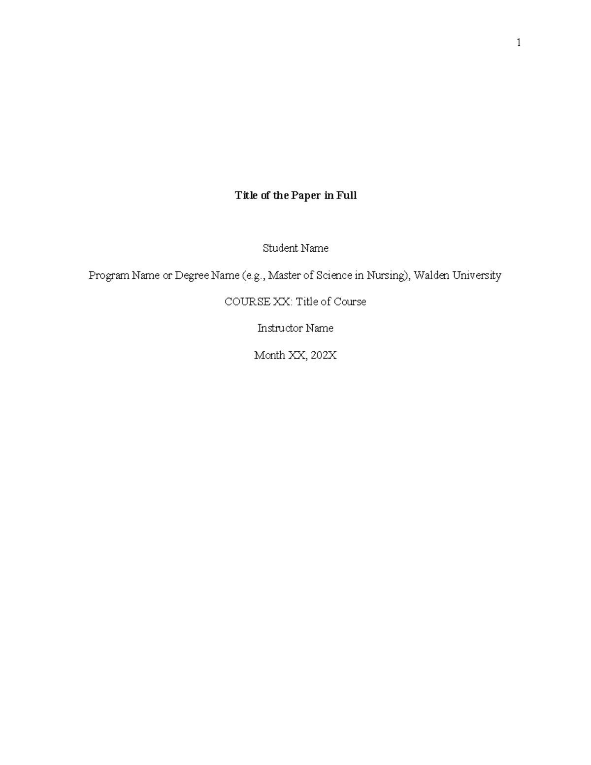 APA Format Template - Title of the Paper in Full Student Name Program Name or Degree Name (e ...