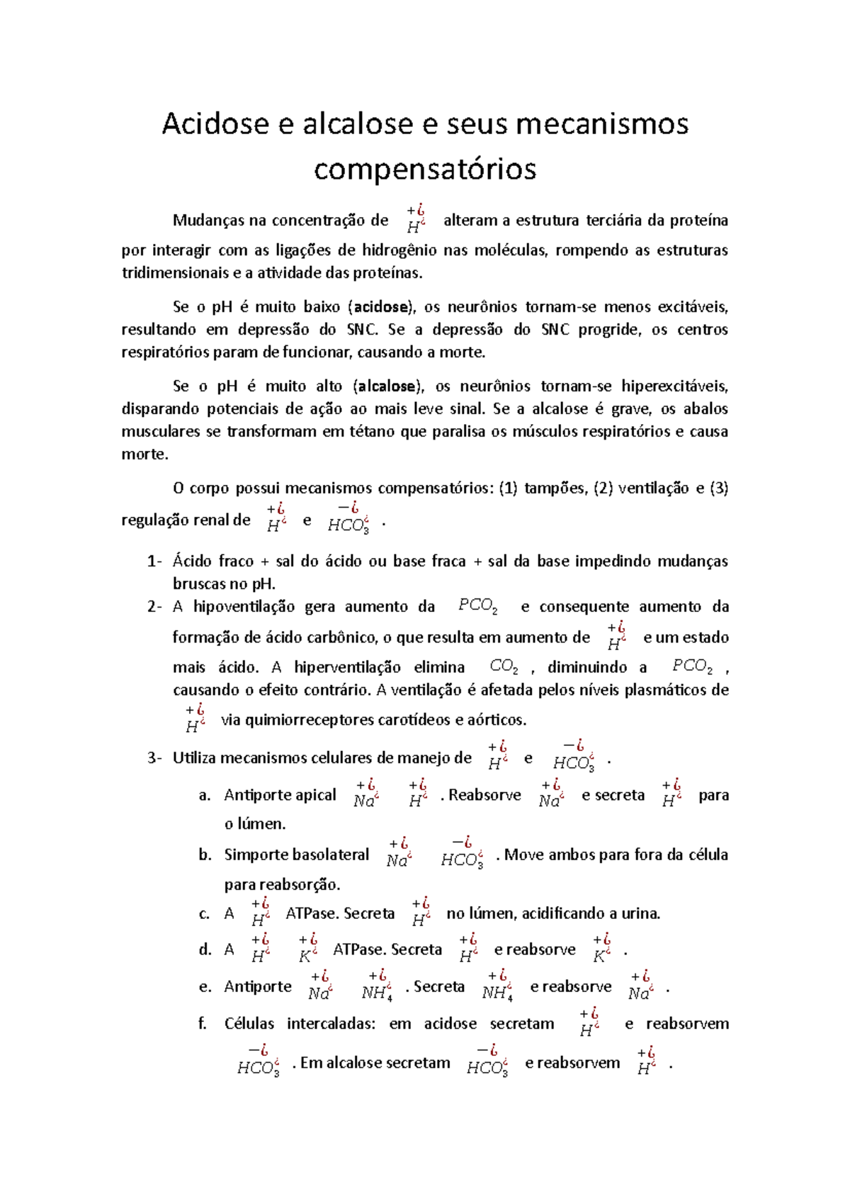 Acidose e alcalose - Apontamentos 1 - Acidose e alcalose e seus ...