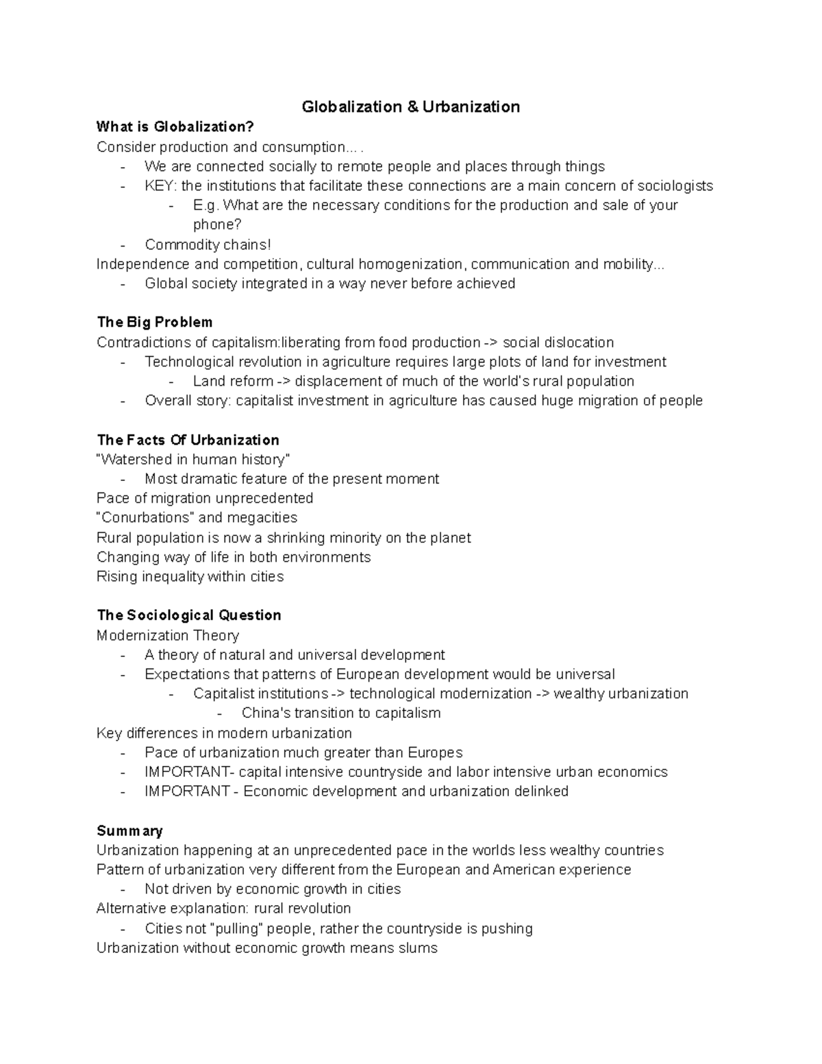 Sociology Lecture 25 11 30 22 - Globalization & Urbanization What is ...