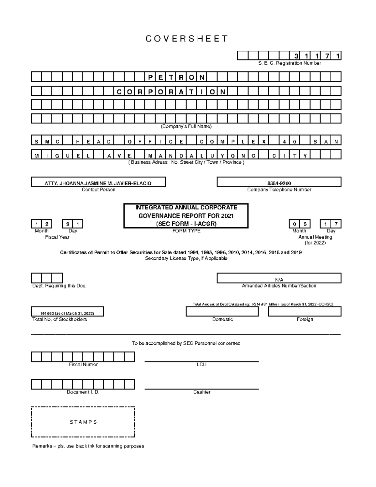 Petron Corporation SEC Registration No - 3 1 1 7 1 P E T R O N C O R P ...
