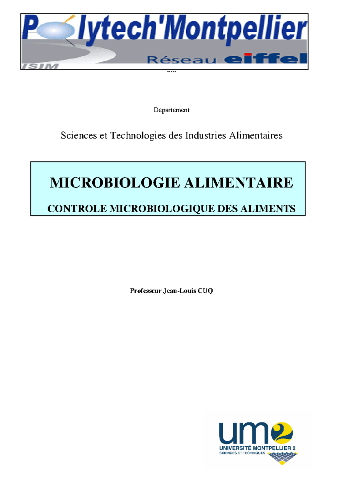 Microbiologie alimentaire - ACADEMIE DE MONTPELLIER UNIVERSITE MONTPELLIER II - SCIENCES ET ...