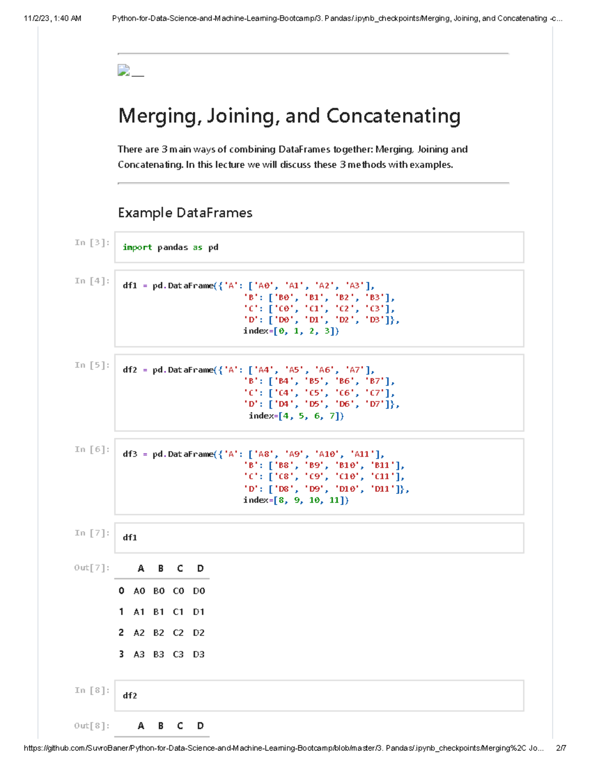 Pandas Merging Notes Are Good Merging Joining And Concatenating There Are 3 Main Ways