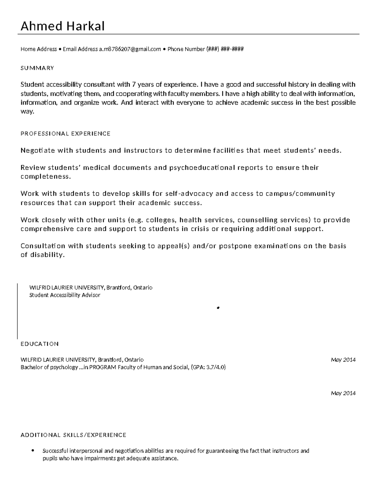 Optional Assignment Lesson 10 Resume Template - Ahmed Harkal Home ...
