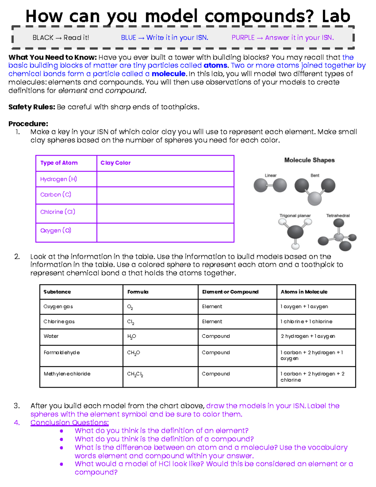 Explore How can you model compounds Lab Directions - How can you model ...