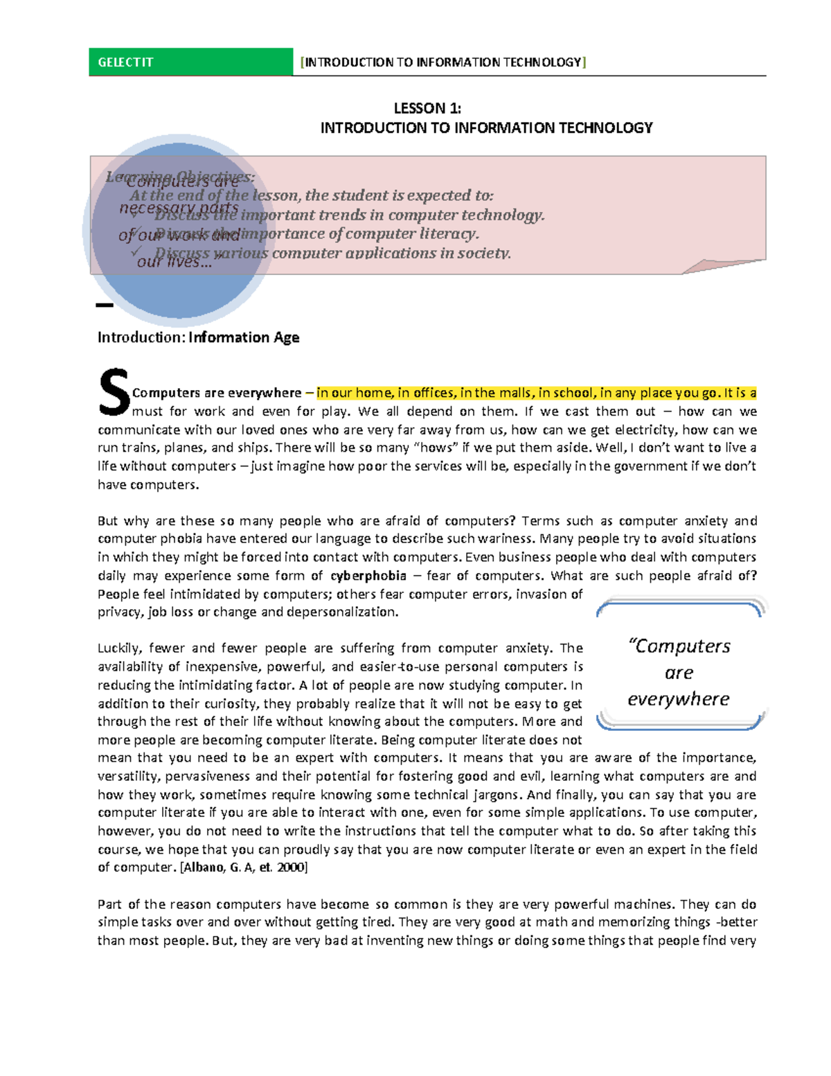 AC101-L1-Intro-to-IT - “Computers are necessary parts of our work and ...