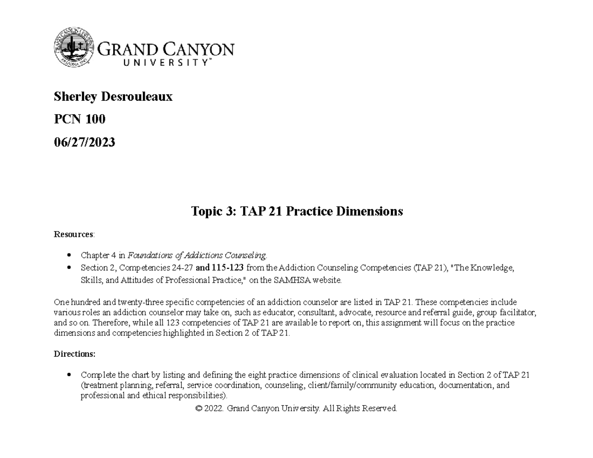 PCN TAP21 - homework - Sherley Desrouleaux PCN 100 06/27/ Topic 3: TAP ...
