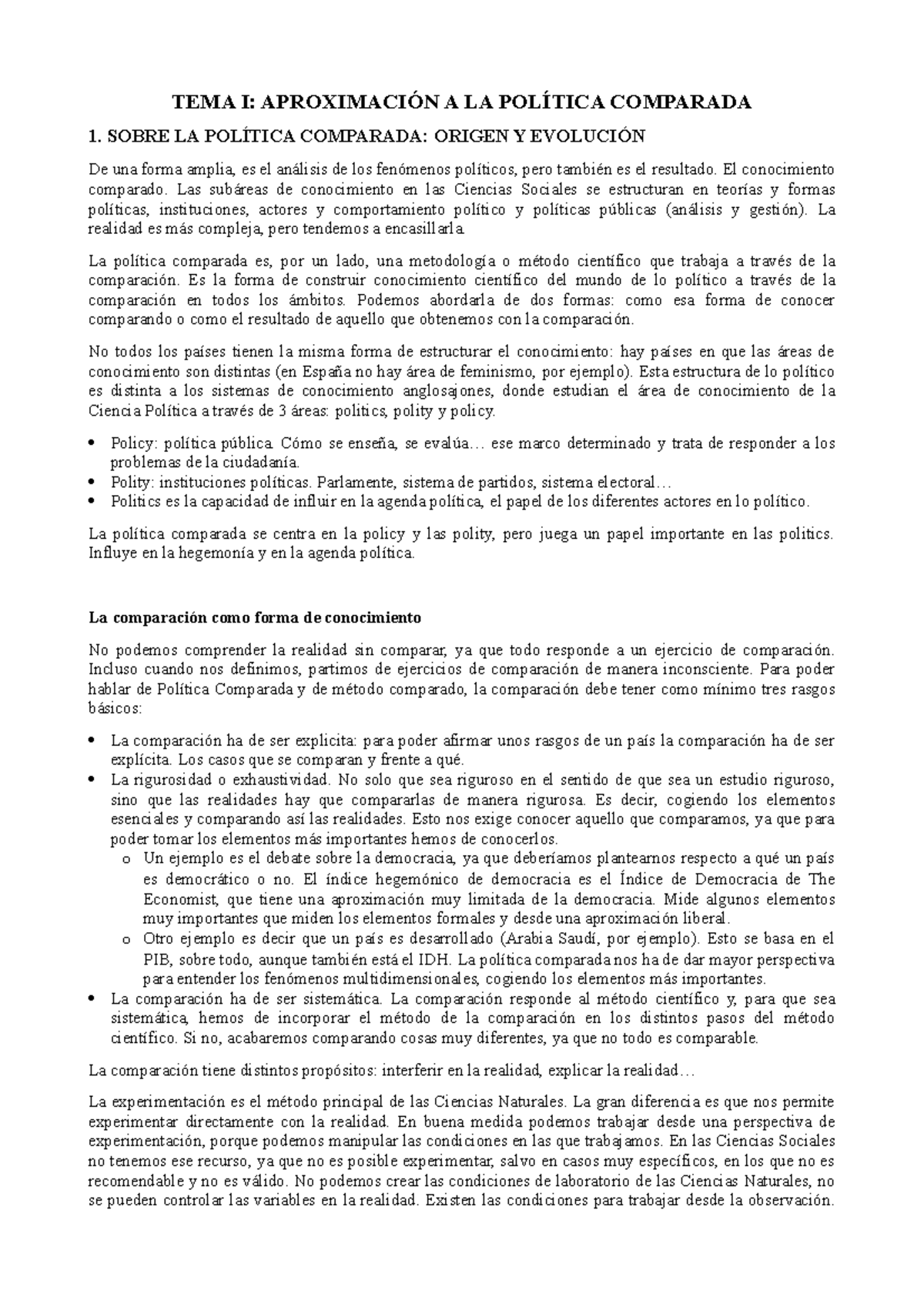 Política Comparada - TEMA I: APROXIMACIÓN A LA POLÍTICA COMPARADA 1 ...
