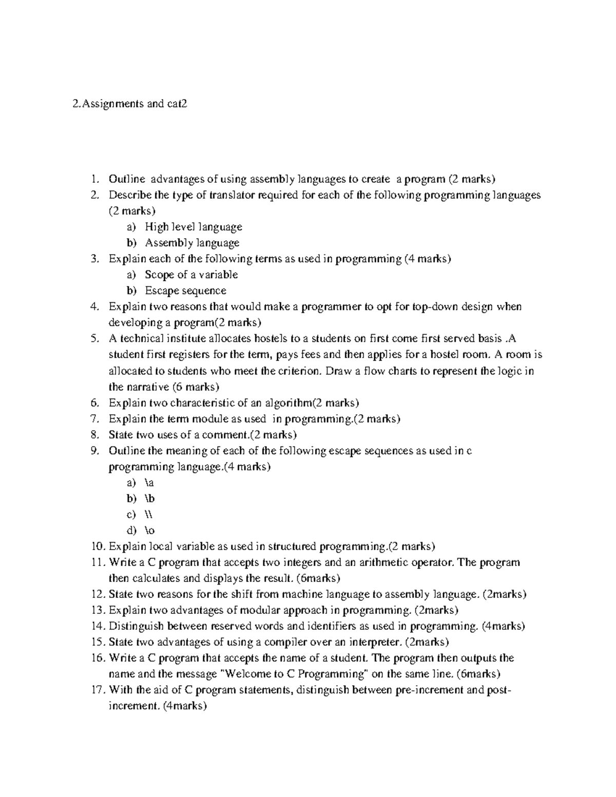 Cat assignment Structured Programming - 2 and cat Outline advantages of using assembly languages ...