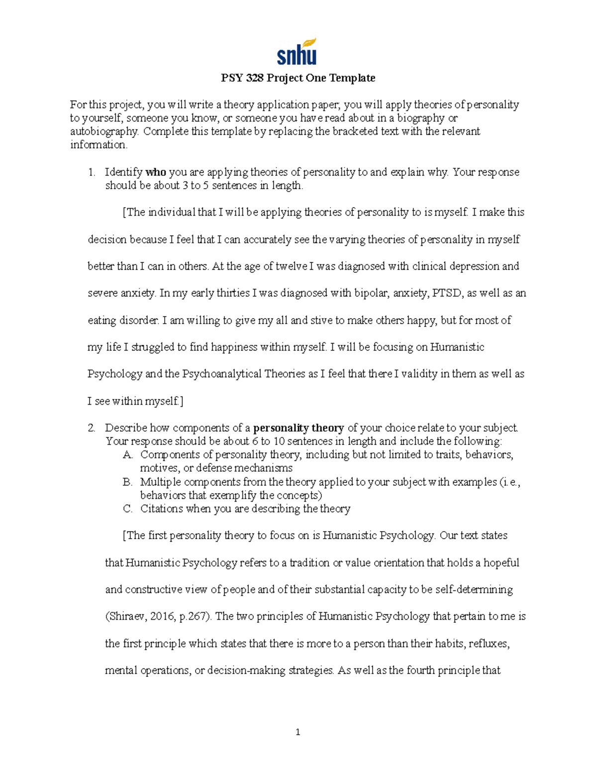 6-2 Project One - PSY 328 Project One Template For this project, you will write a theory ...