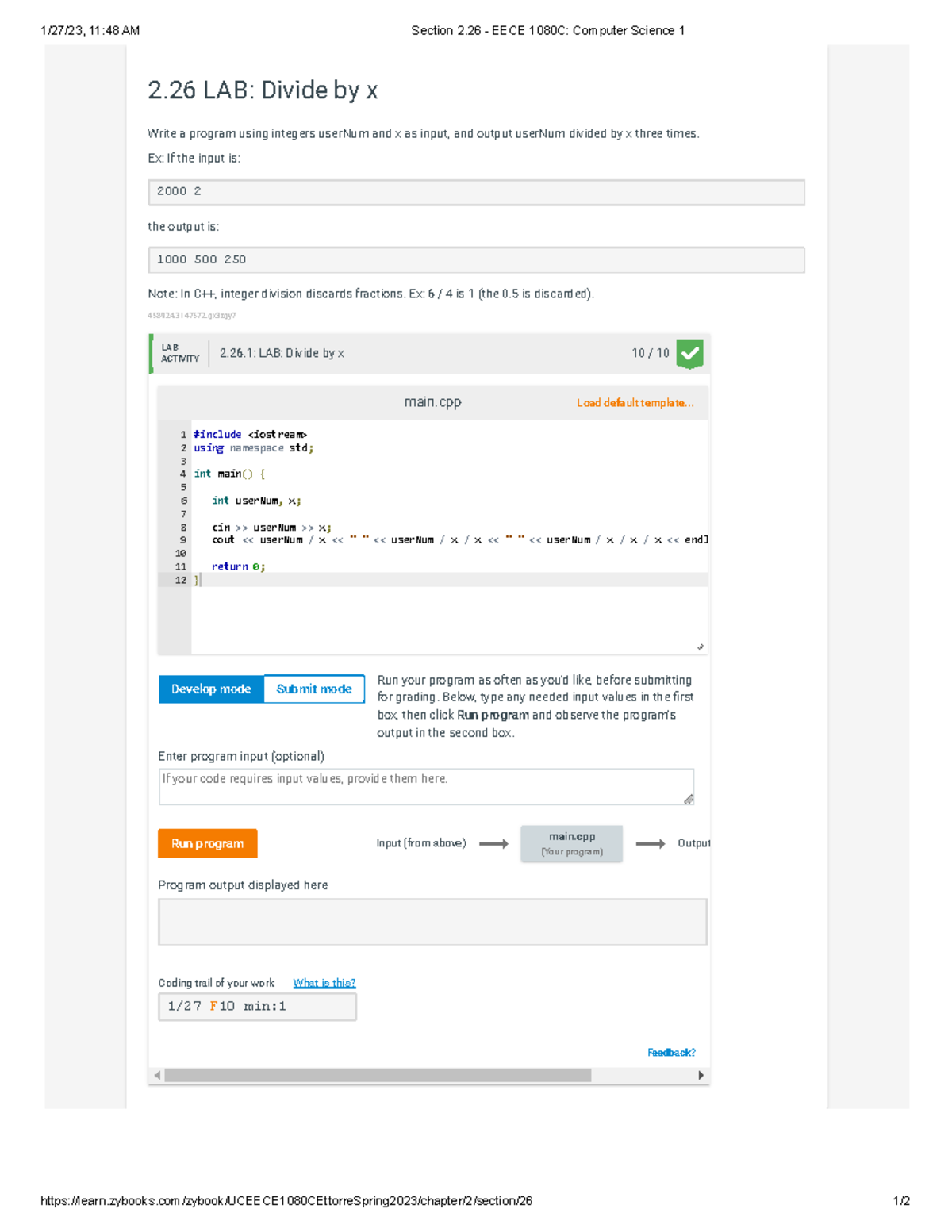 Section 2.26 - EECE 1080C Computer Science 1 - 1/27/23, 11:48 AM ...