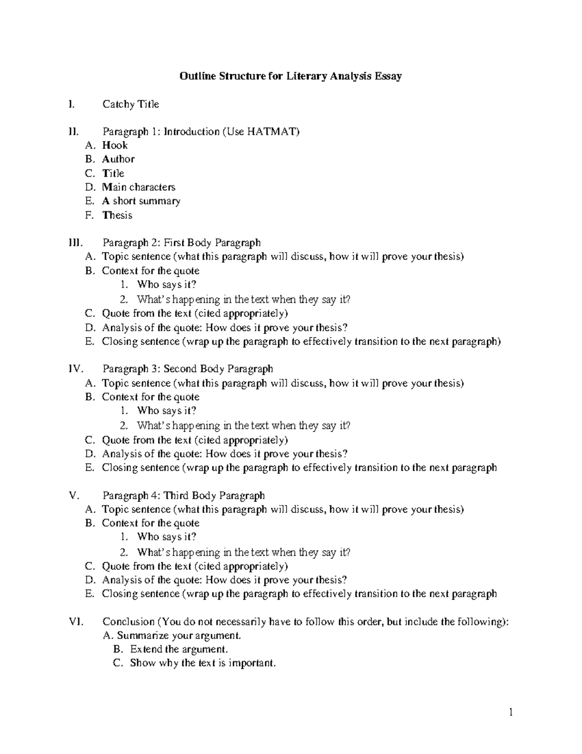 Sample-literary-analysis-outline - 1 Outline Structure for Literary ...