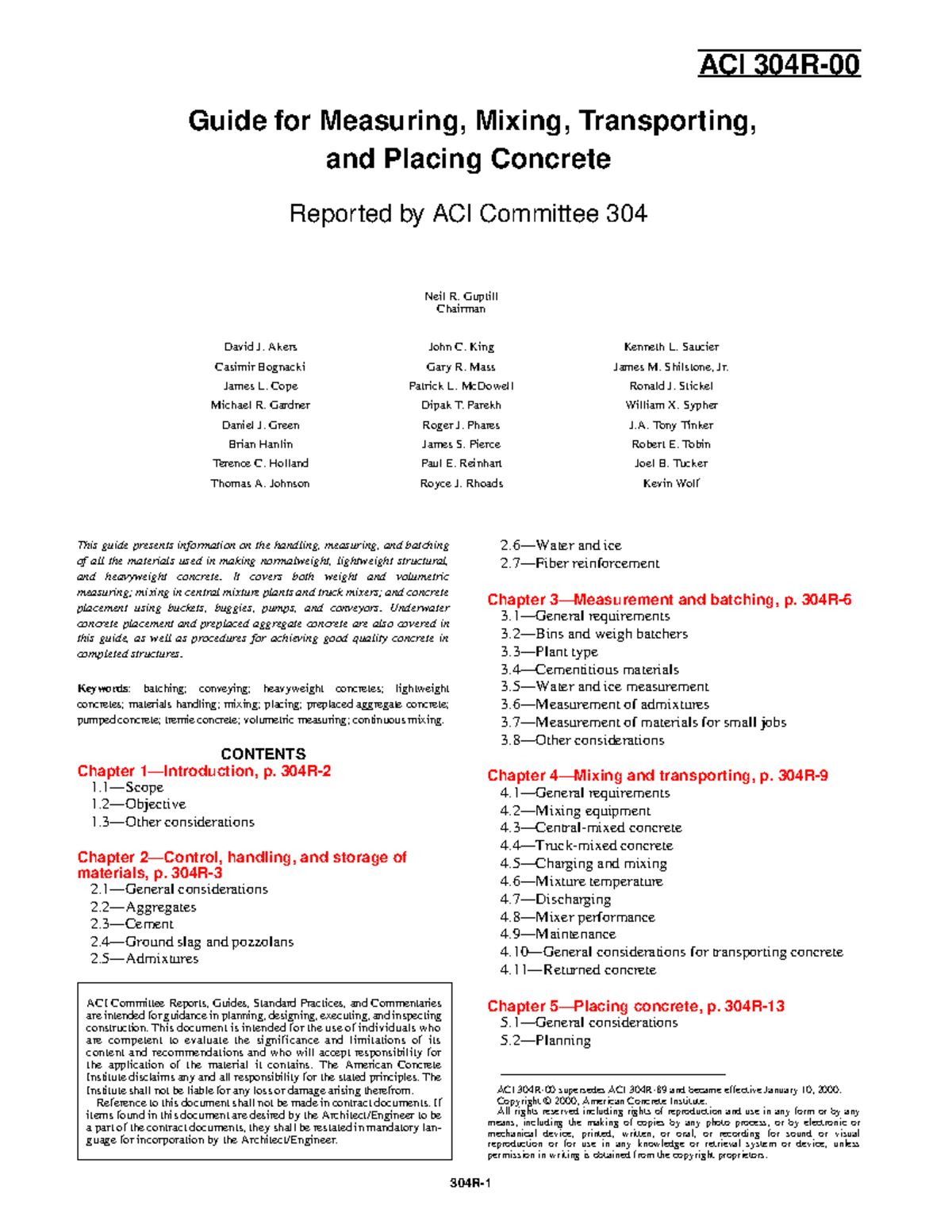 ACI 304R-00 Guide for Measuring, Mixing, Transporting, and Placing ...