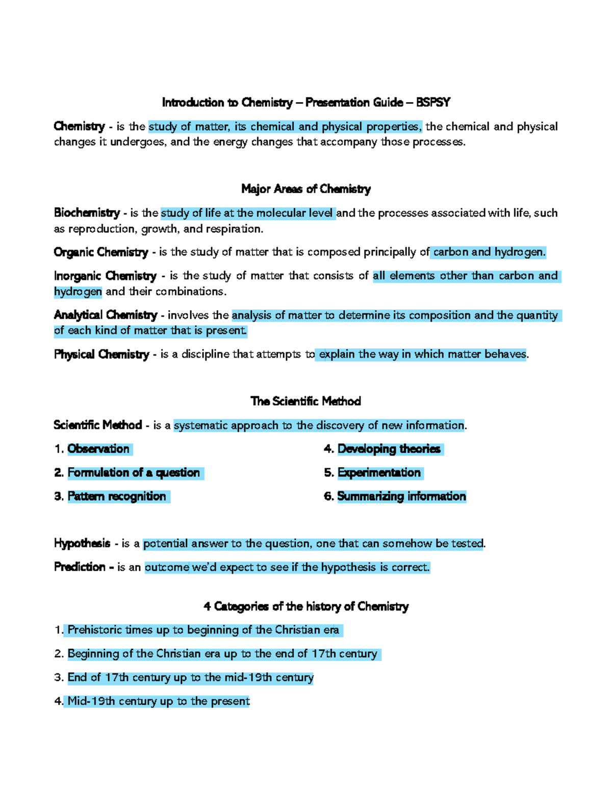 Chem notes I (summary) - Introduction to Chemistry – Presentation Guide ...