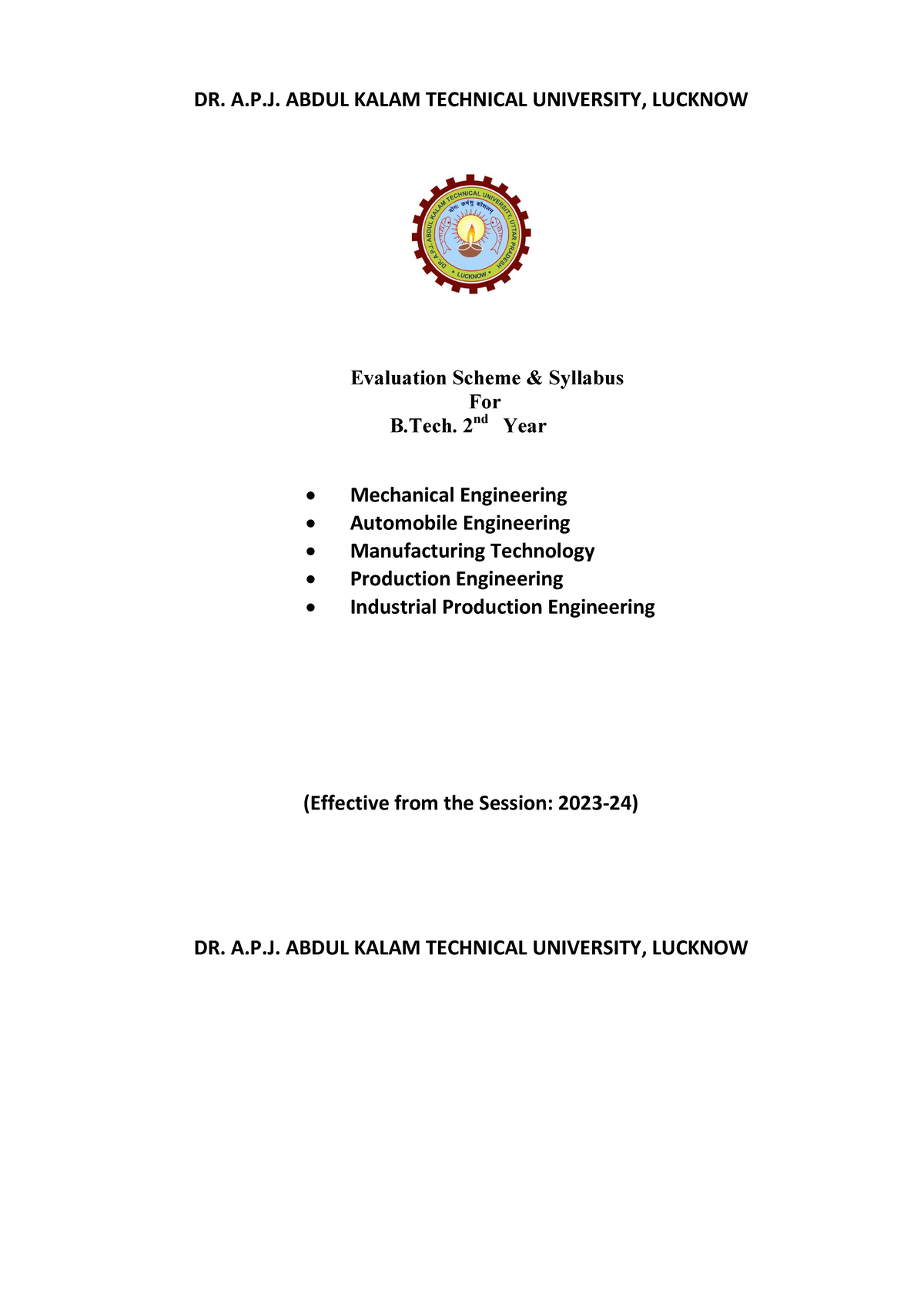 Syllabus 2nd Year 2023-24 - DR. A.P. ABDUL KALAM TECHNICAL UNIVERSITY ...