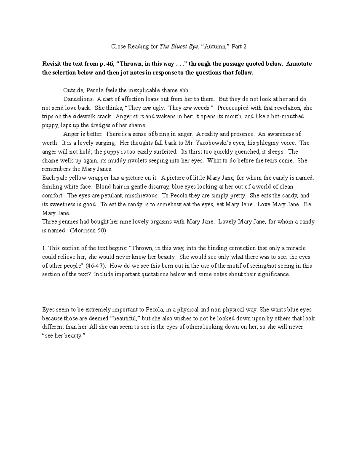 Close Reading for The Bluest Eye, “Autumn,” Part 2 - UCLR100 - Loyola ...