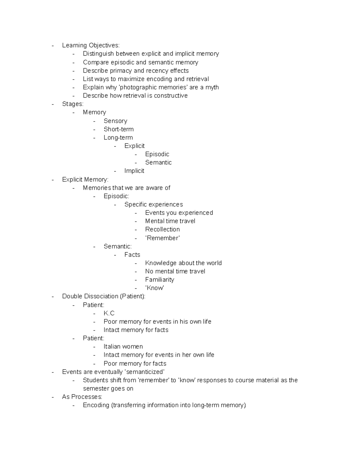 Long-Term Memory - Learning Objectives: Distinguish between explicit ...