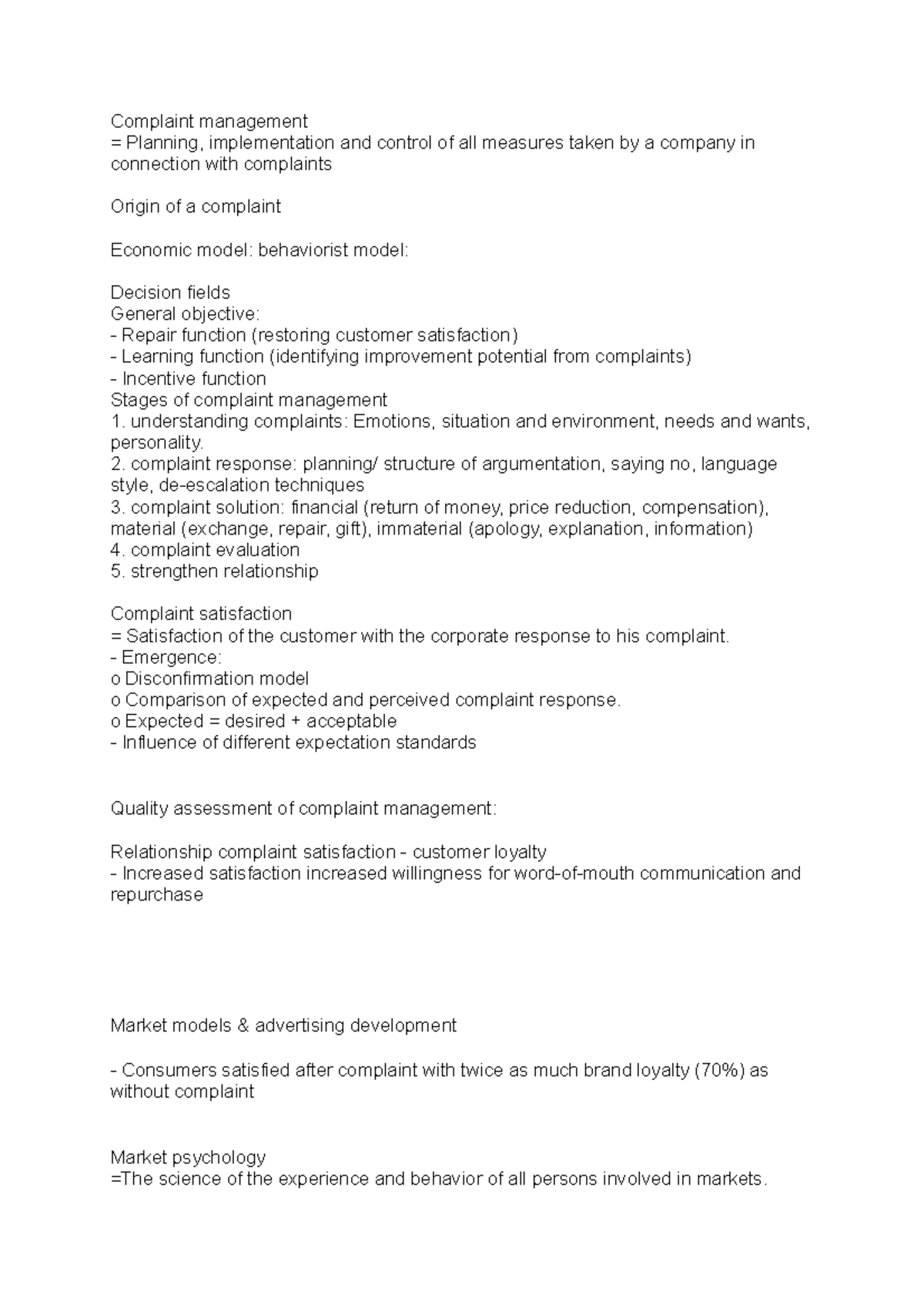Complaint management - complaint response: planning/ structure of ...