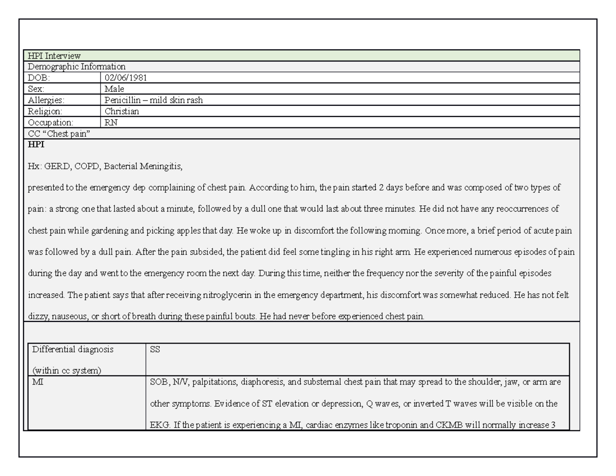 HPI - HPI - HPI Interview Demographic Information DOB: 02/06/ Sex: Male ...
