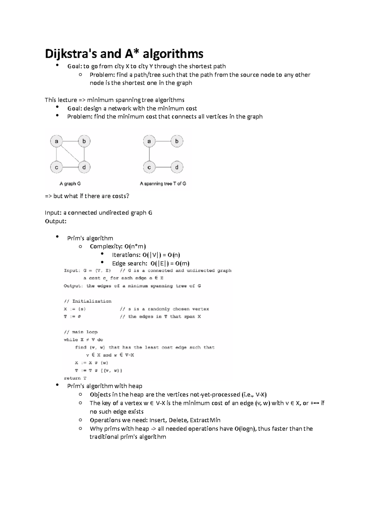 DSA prims kruskal - Dijkstra's and A* algorithms Goal: to go from city ...