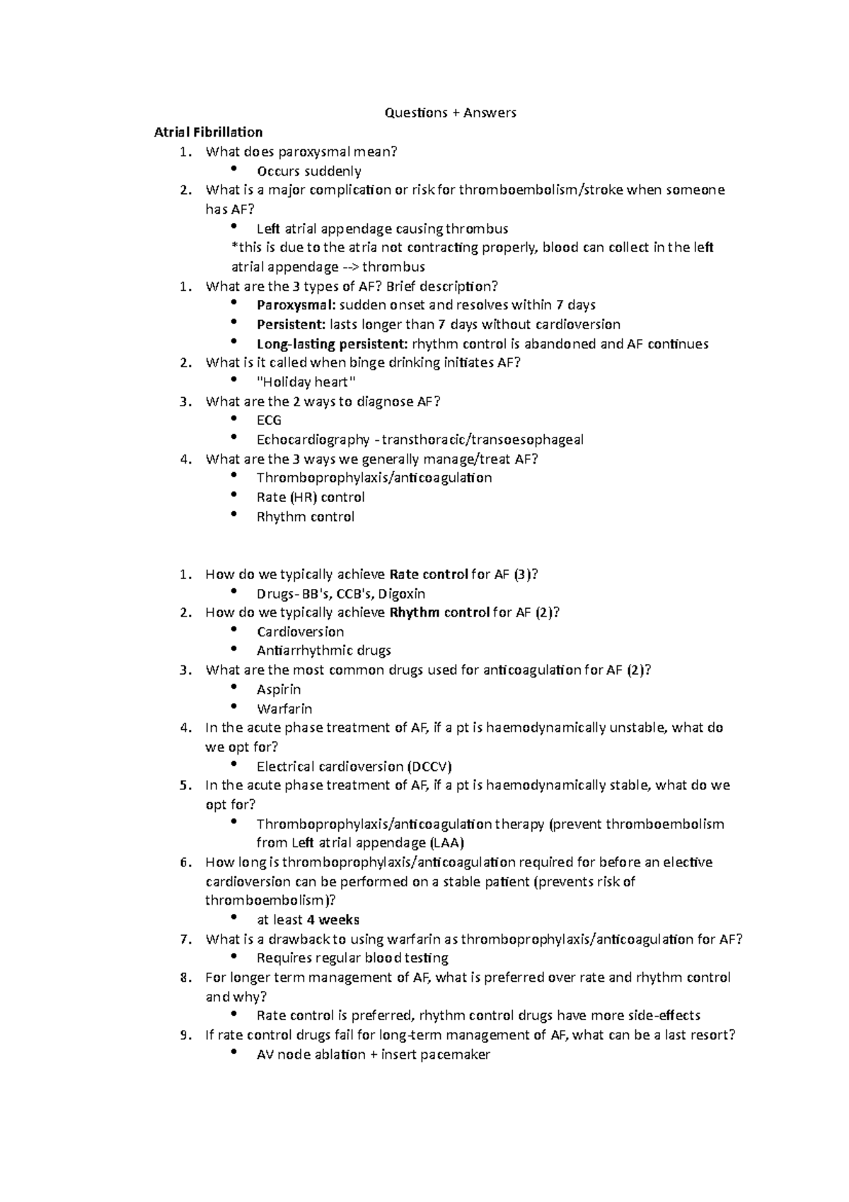 Questions + Answers Atrial Fibrillation - Questions + Answers Atrial ...