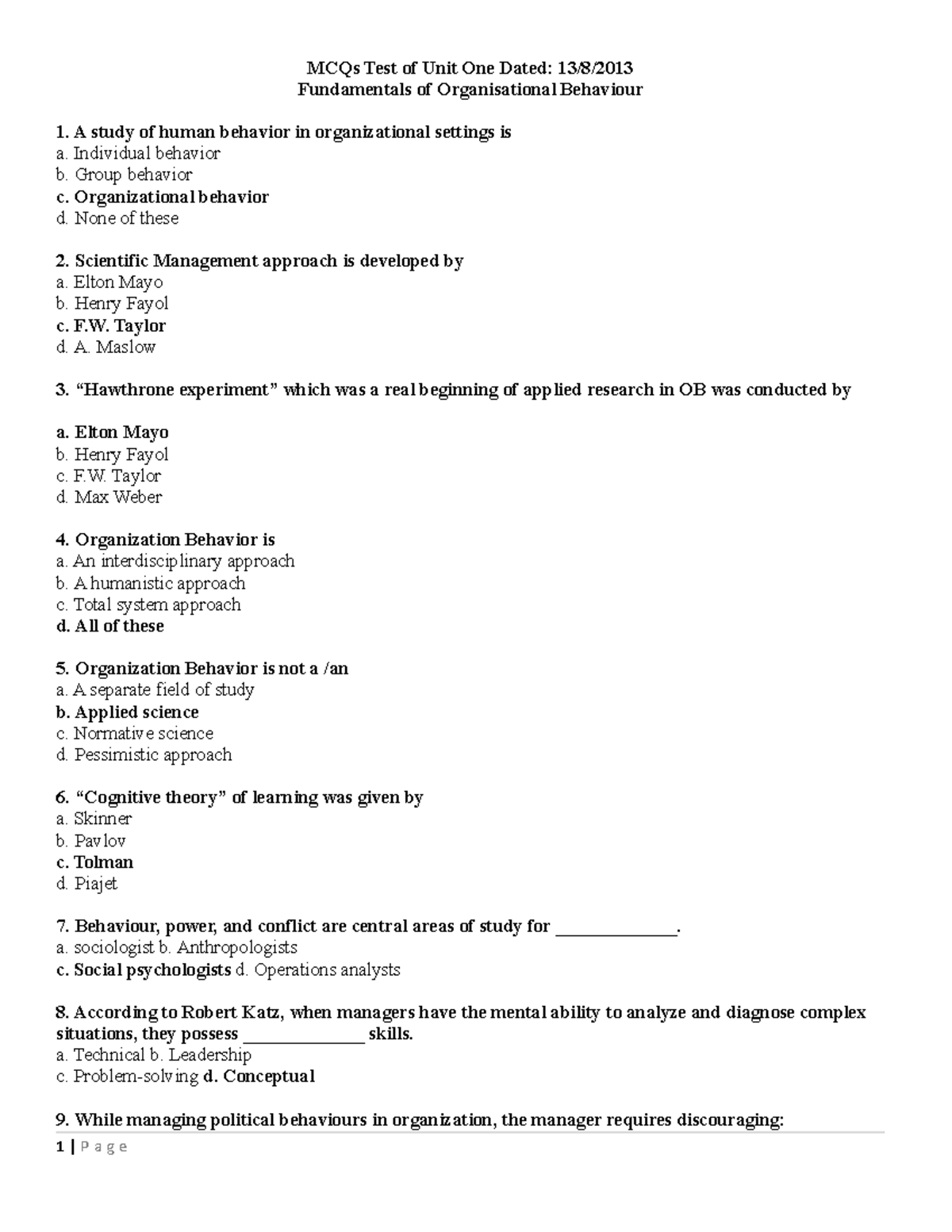 MCQ Test-Unit One [With Keys] - MCQs Test of Unit One Dated: 13/8 ...