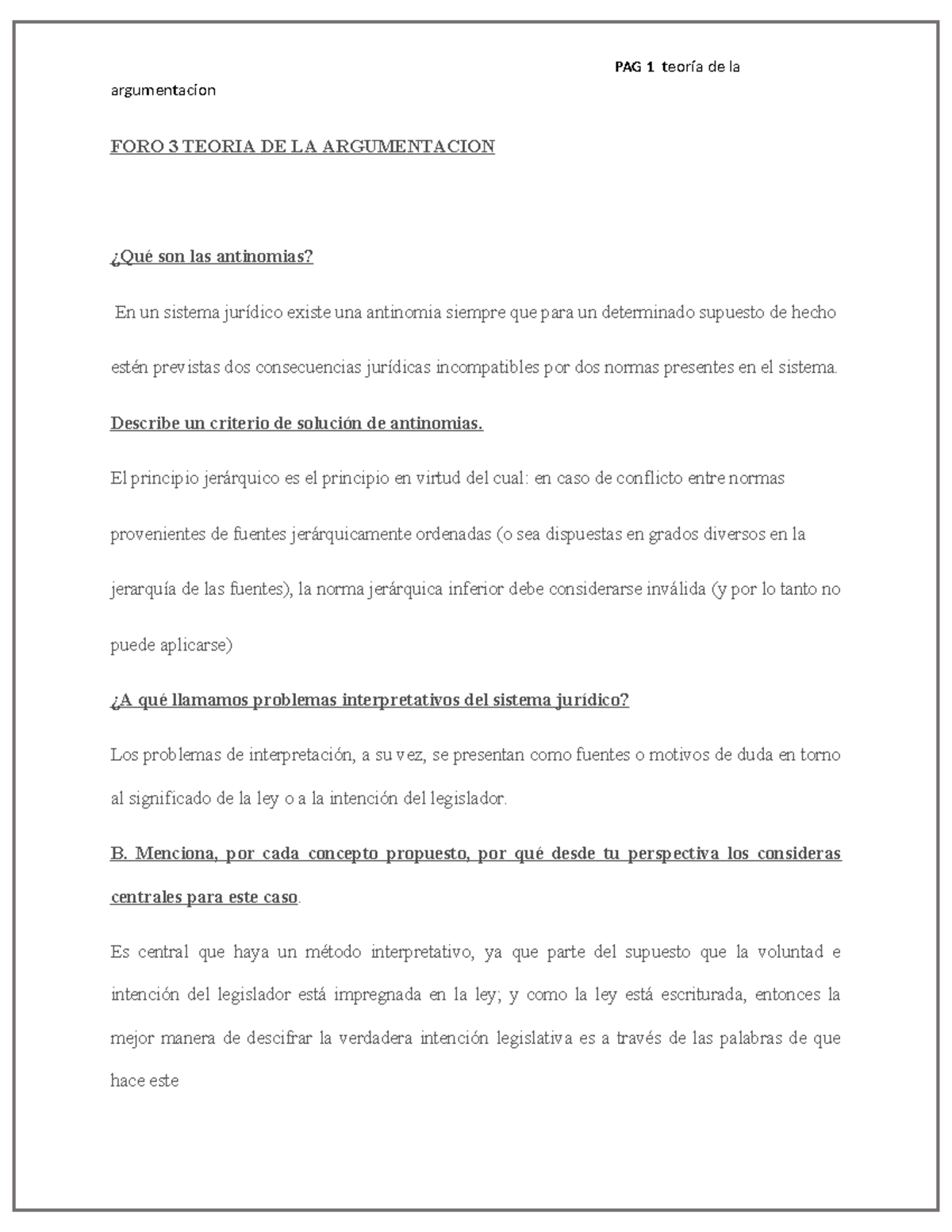 FORO 3 teoria de la argum - PAG 1 teoría de la argumentacion FORO 3 ...