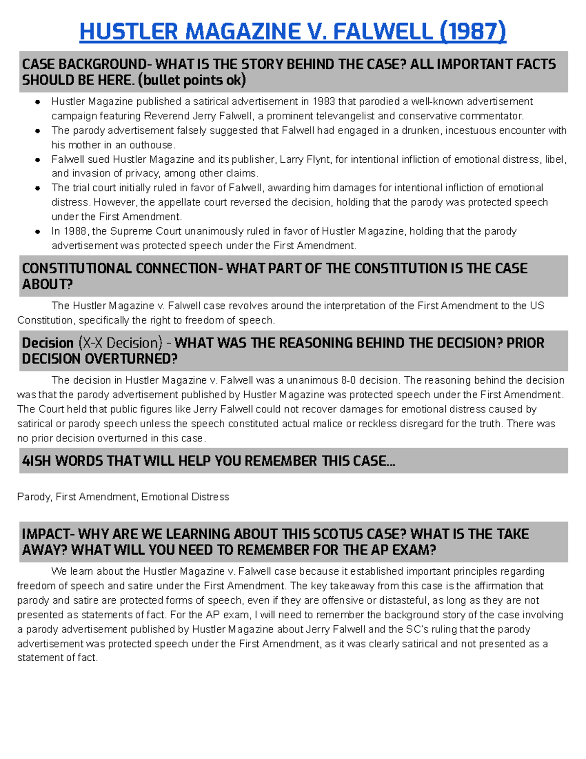 2nd Amendment Cases - dga - HUSTLER MAGAZINE V. FALWELL (1987) CASE ...