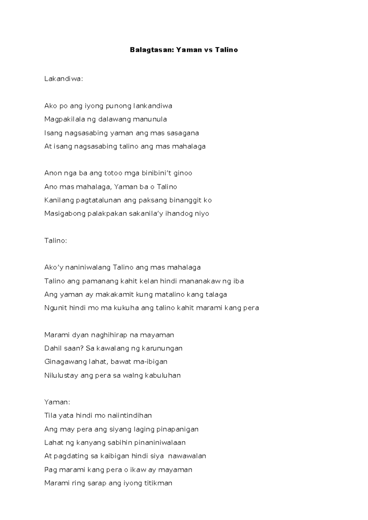 Balagtasan - Studocu