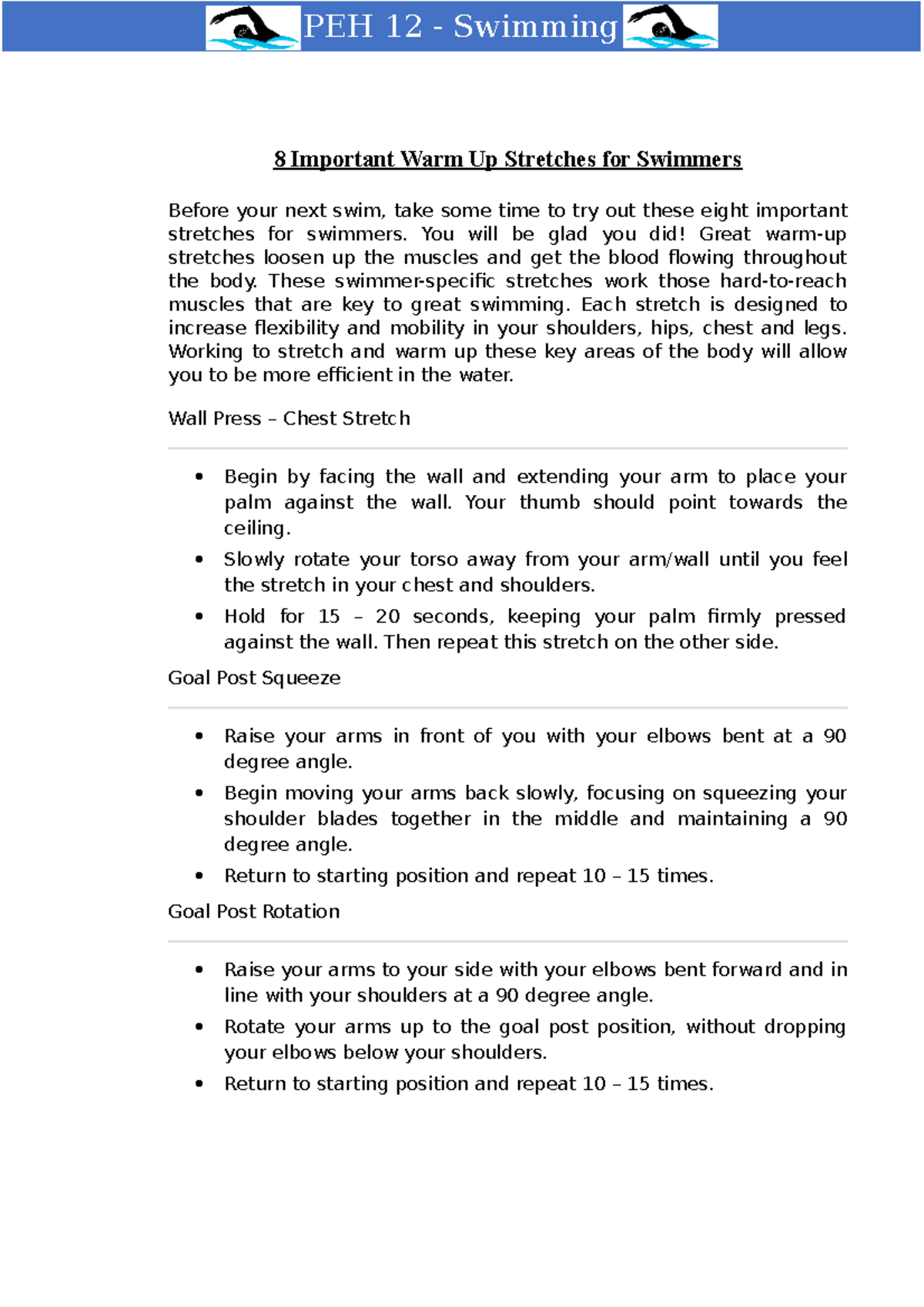 8 Important Warm Up Stretches for Swimmers - 8 Important Warm Up ...