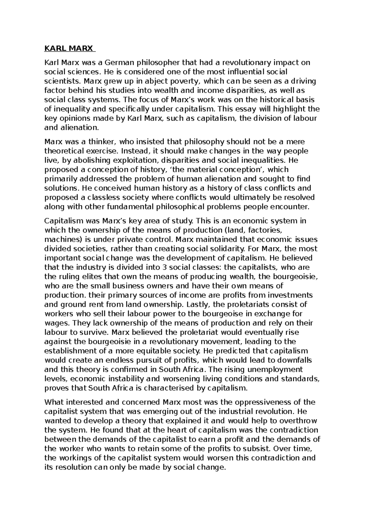 Karl marx - KARL MARX Karl Marx was a German philosopher that had a ...