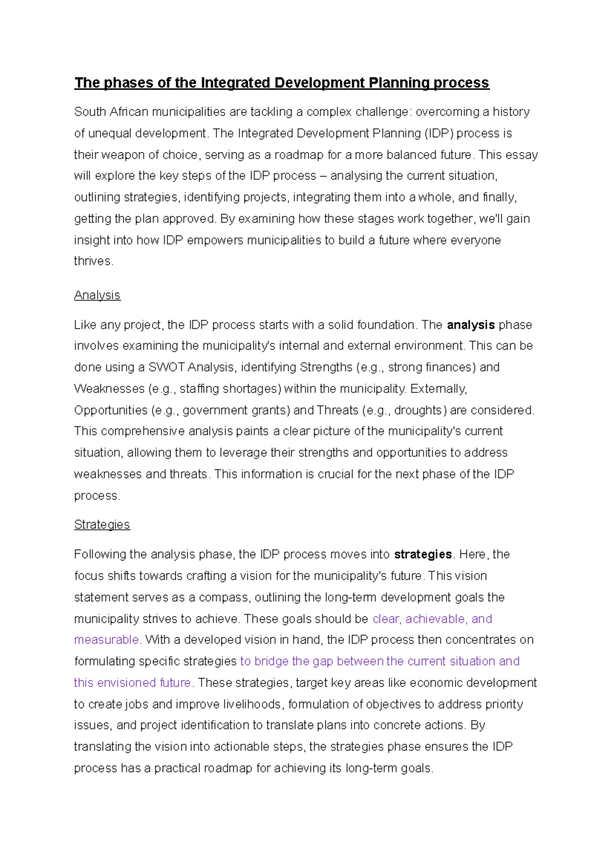 The phases of the Integrated Development Planning process. - The ...