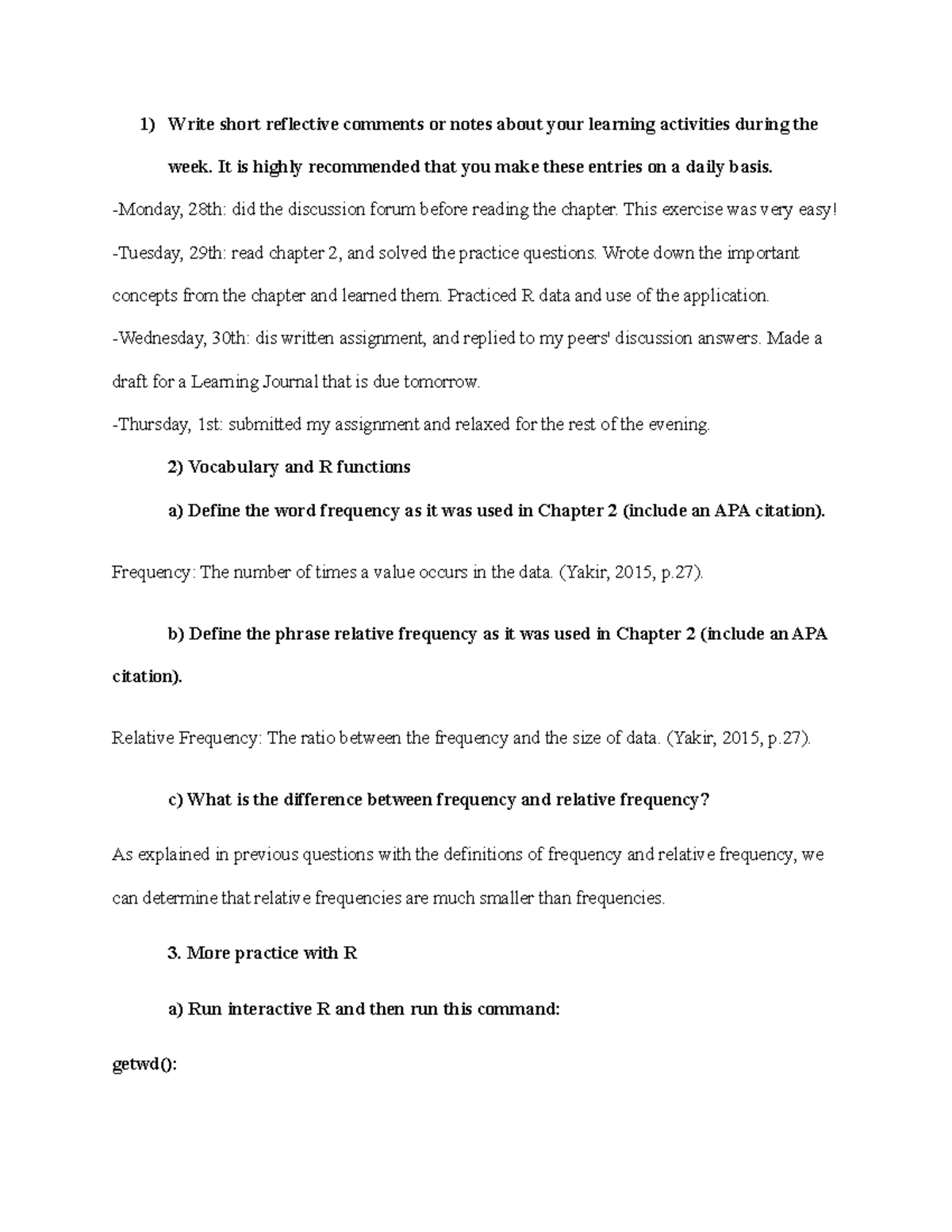 Learning Journal Unit 2 - Write short reflective comments or notes ...