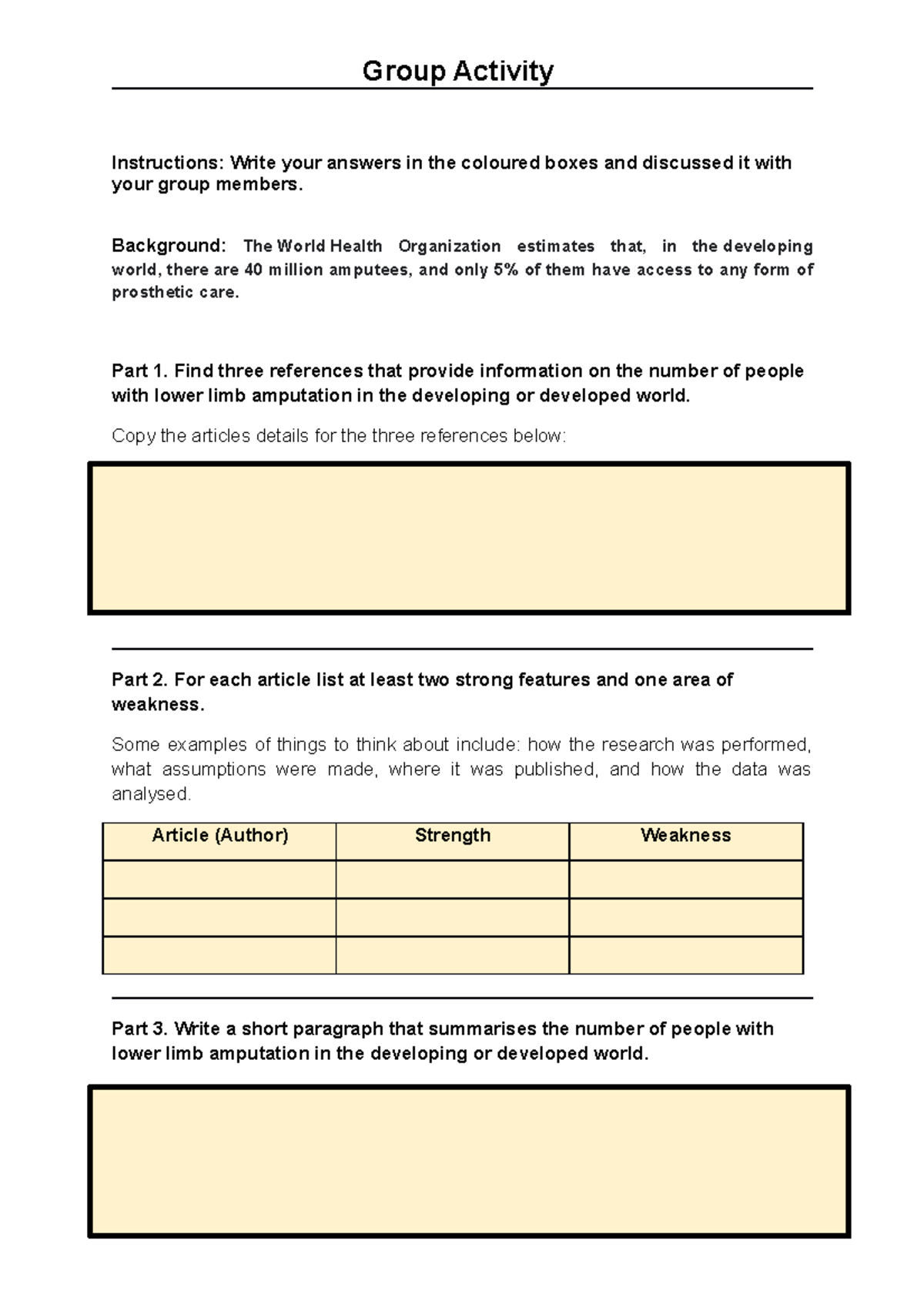 Group Activity - Tute worksheet (Week 1) - Group Activity Instructions ...