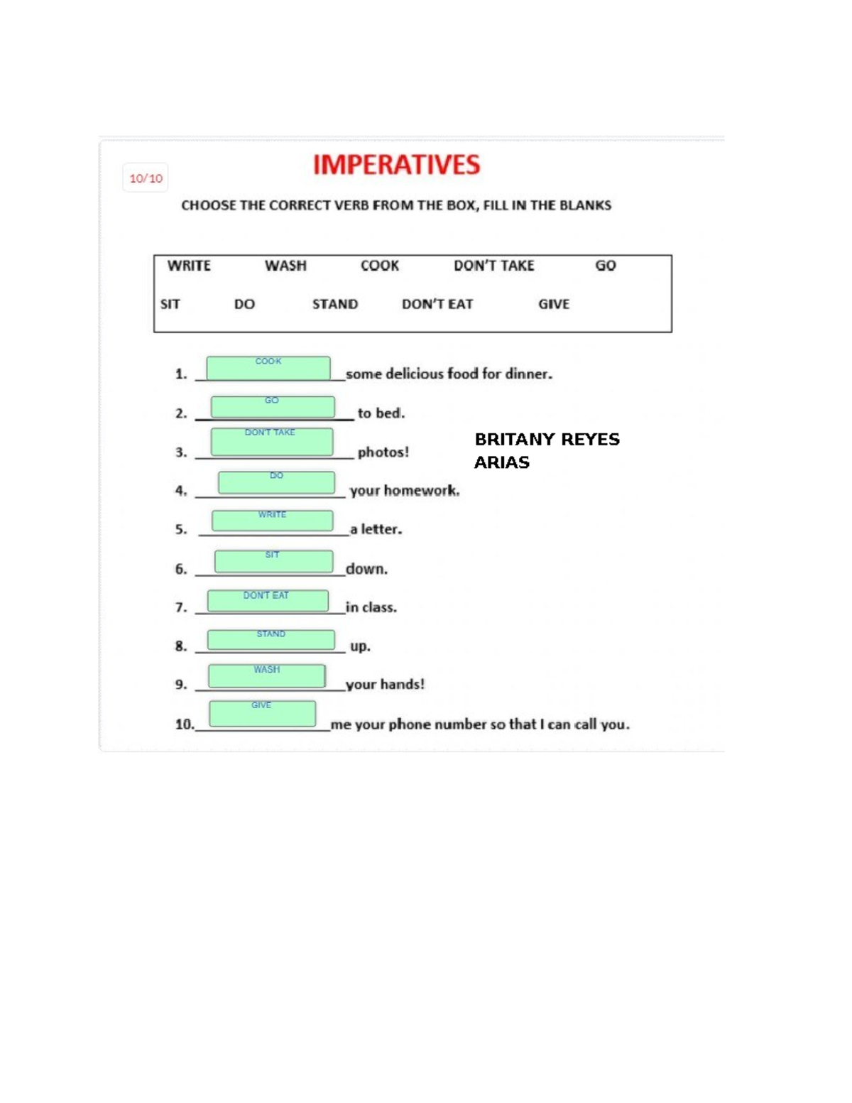 Homework Imperatives - azsxcvbn - IMPERATIVES CHOOSE THE CORRECT VERB ...