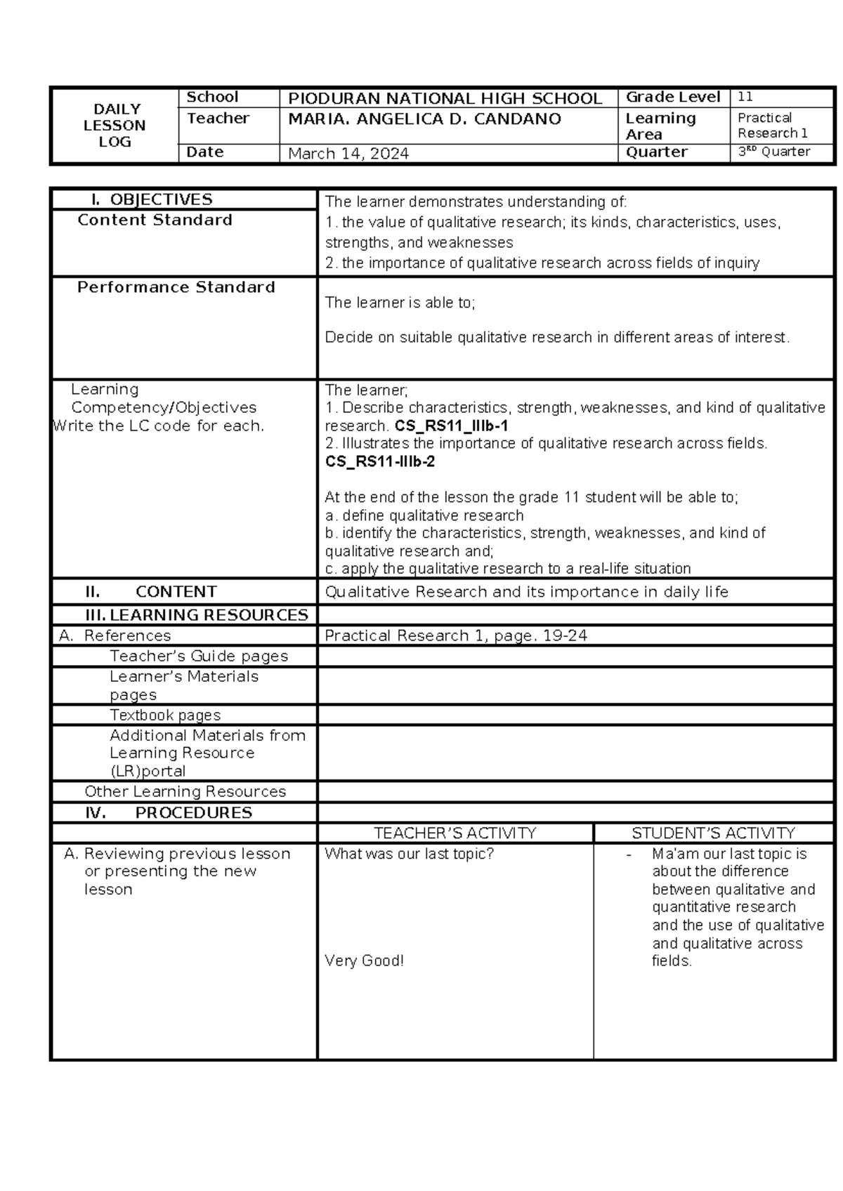 DLP- edited - My documents is just a sample of lesson plan - DAILY ...