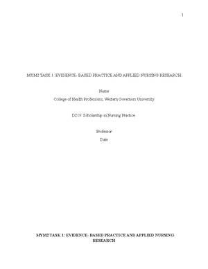 D219 task 1 - scholarship in nursing practice - Post-Operative ...