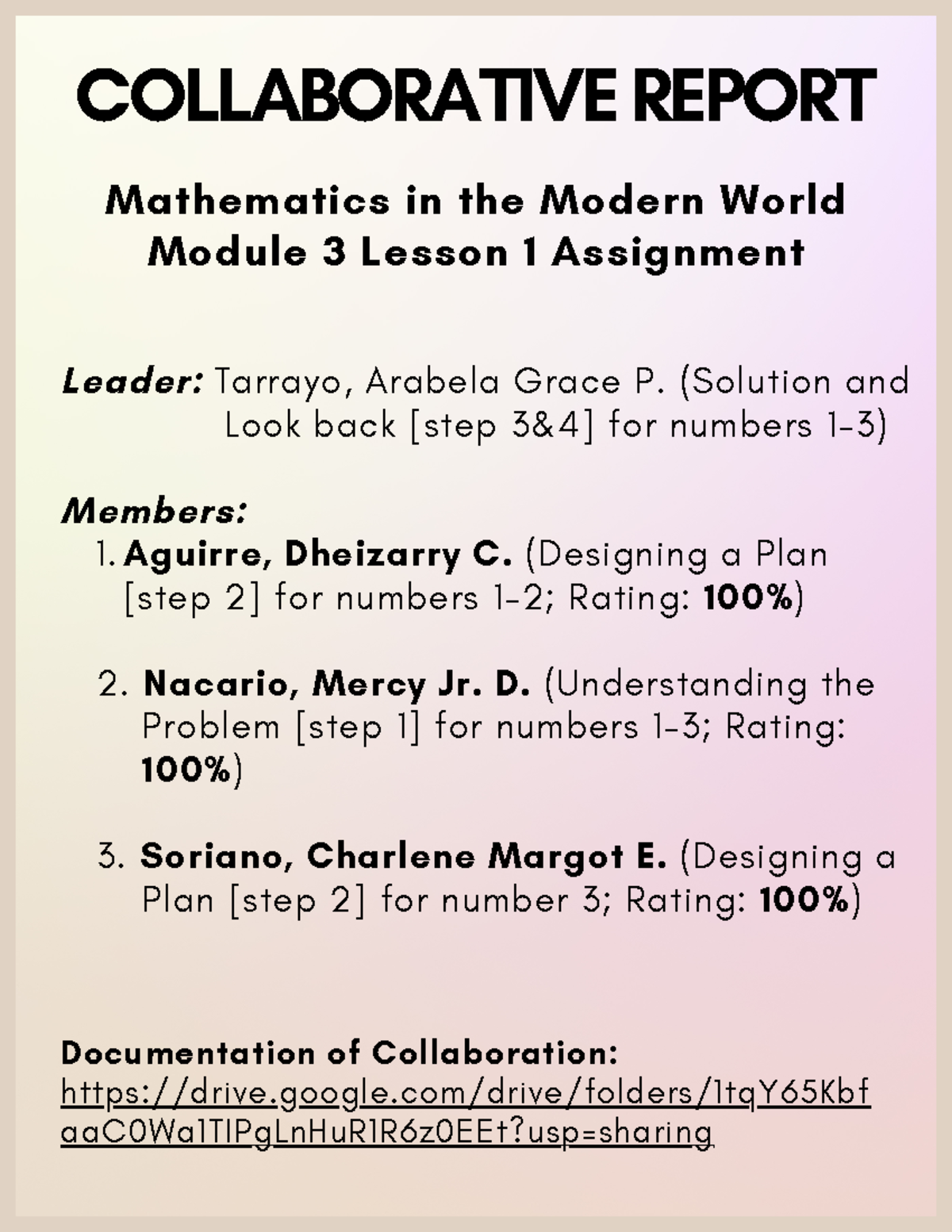 Group 1 Assignment 3 - COLLABORATIVE REPORT Mathematics in the Modern ...