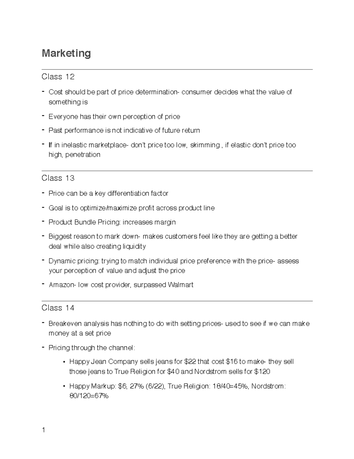 M370 Second Half - Marketing Class 12 Cost should be part of price ...