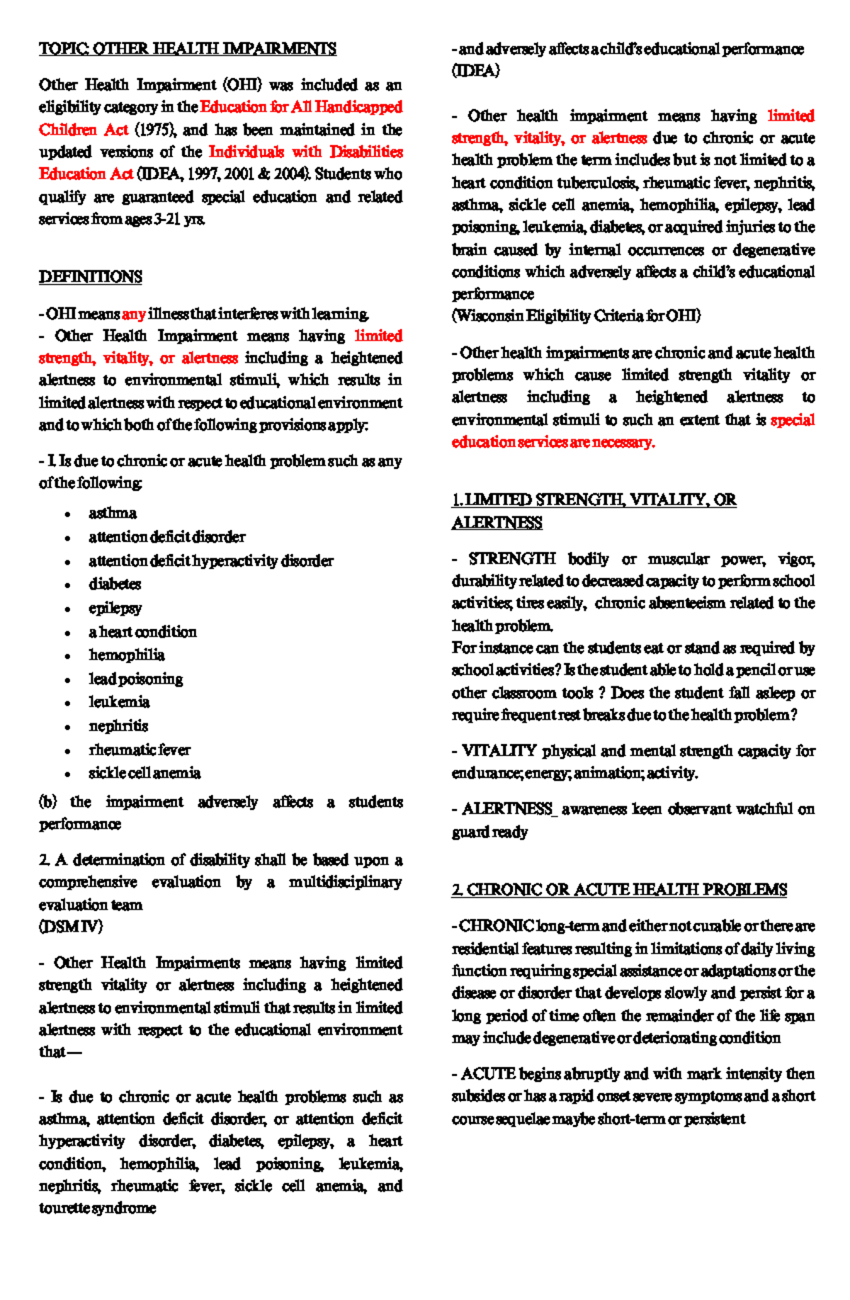 Print- Finals-OHI- Reviewer - TOPIC: OTHER HEALTH IMPAIRMENTS Other ...