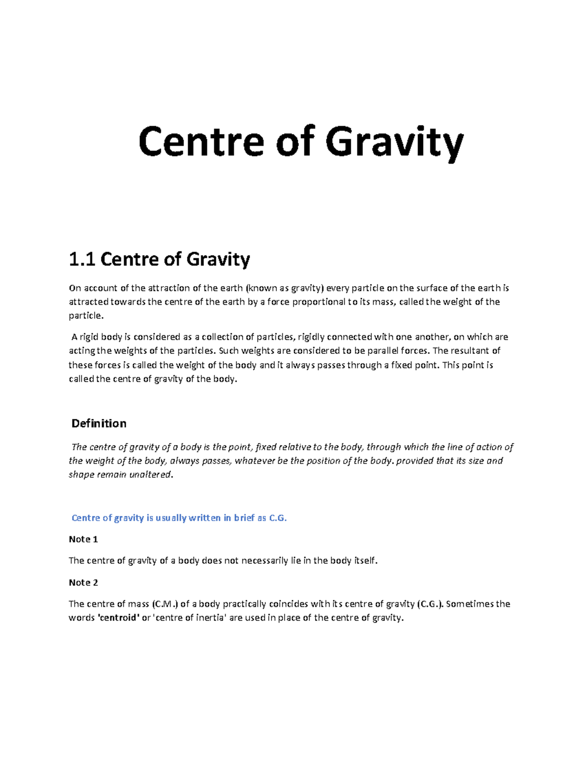 Centre of gravity full chapter - Centre of Gravity 1 Centre of Gravity ...