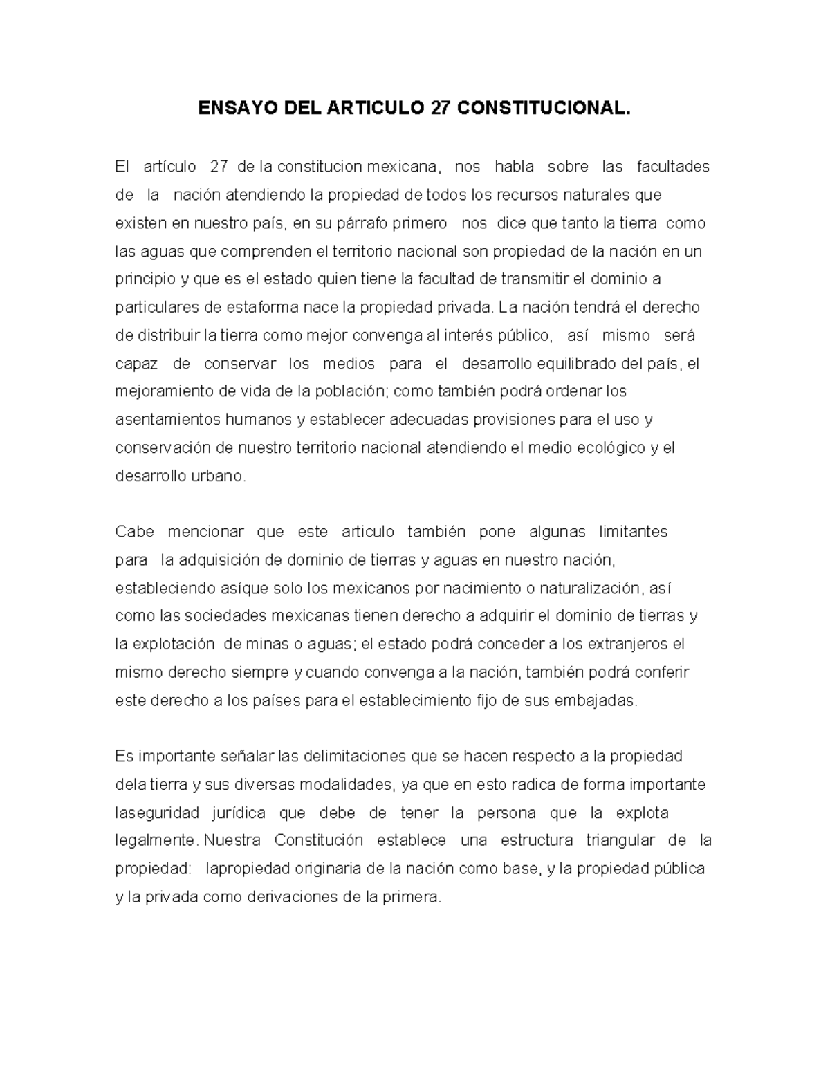 Ensayo DEL Articulo 27 Constitucional - ENSAYO DEL ARTICULO 27 ...