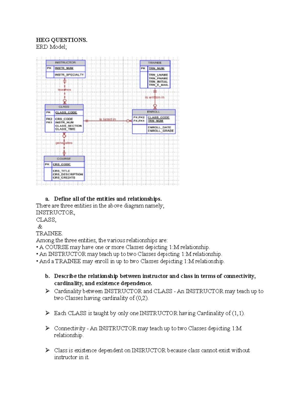 Ch4 problem 1 PT - HEG QUESTIONS. ERD Model; a. Define all of the ...
