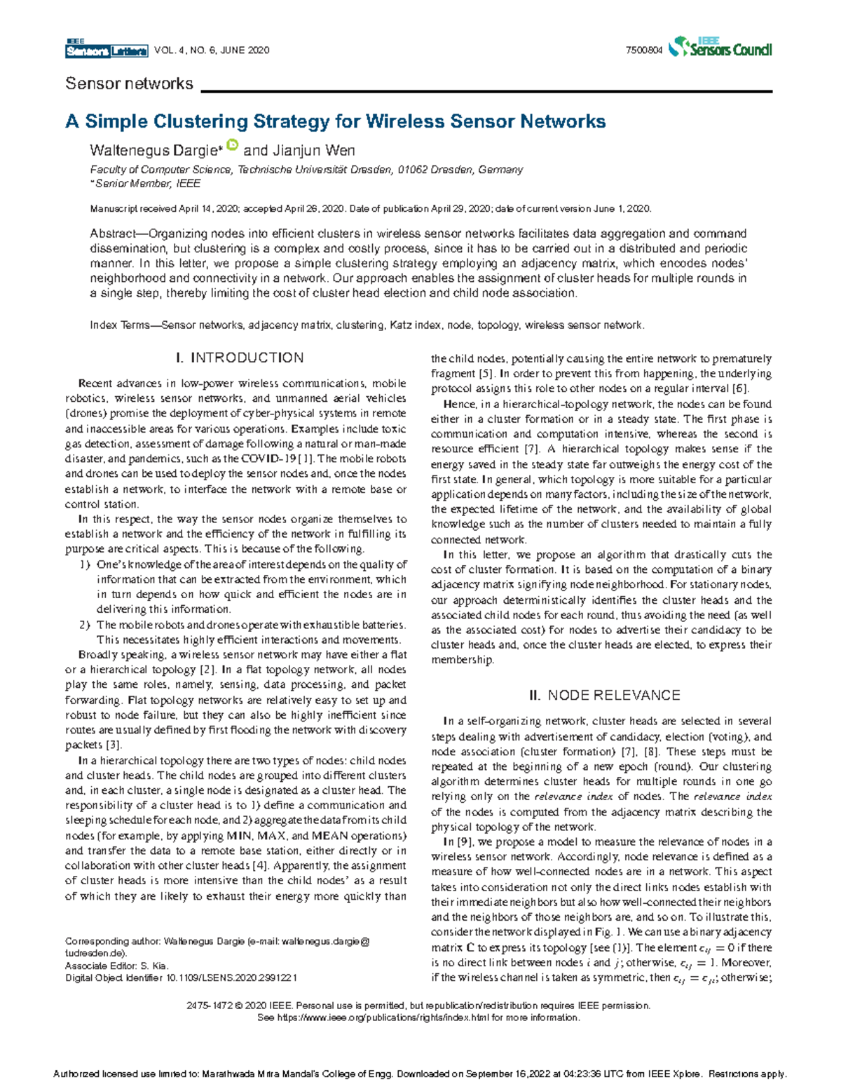 A Simple Clustering Strategy for Wireless Sensor Networks - Sensor networks A Simple Clustering ...