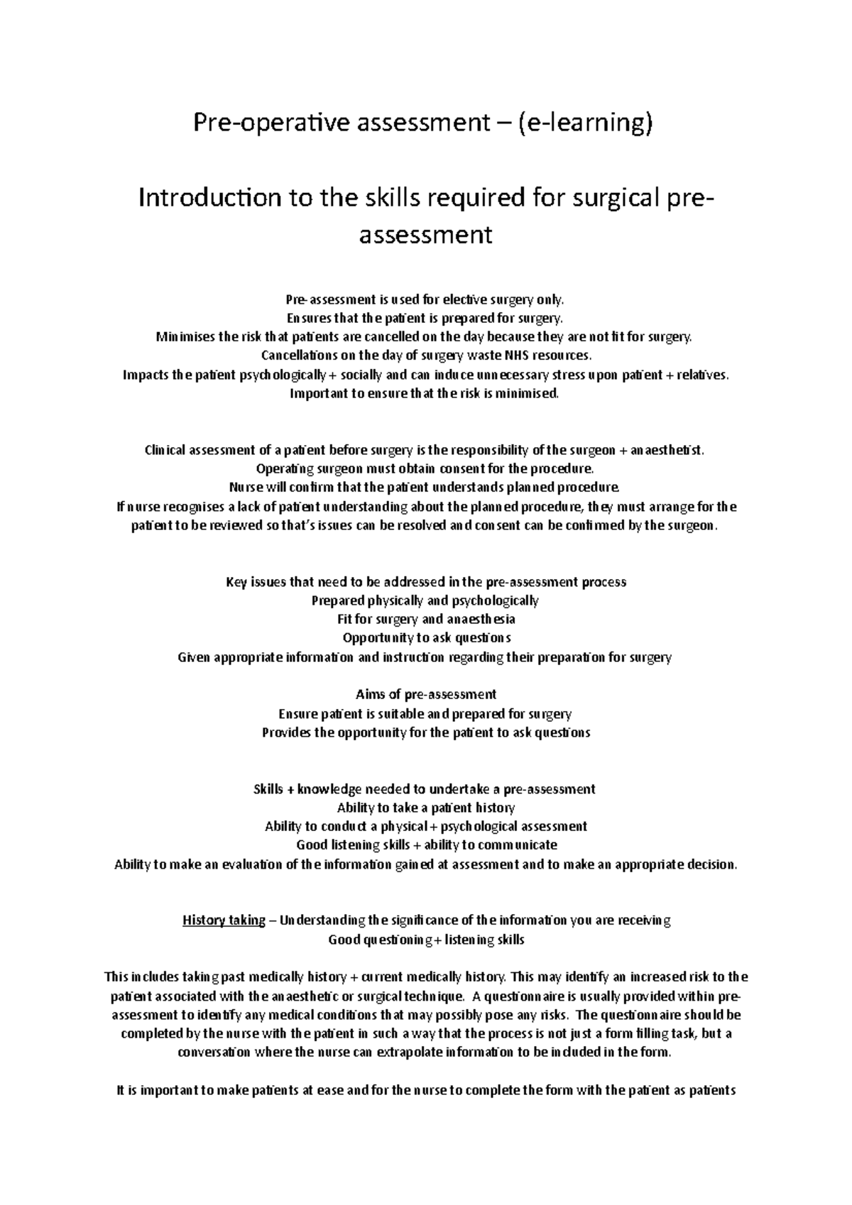Pre-operative assessment - elearning - Pre-operative assessment – (e ...