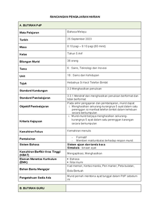 RPH BAHASA MELAYU TAHUN 3 - RANCANGAN PENGAJARAN HARIAN BAHASA MELAYU ...