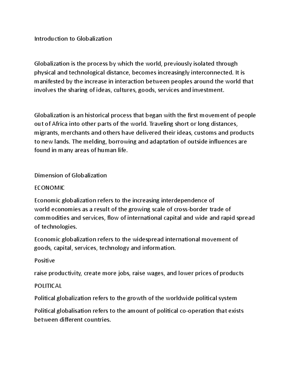 Introduction to Globalization - Introduction to Globalization ...